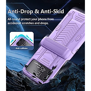 Viaotaily Armor Case for Samsung Galaxy Z Flip 4, Built-in Lens Camera Protector & Hinge Protection, Shockproof Heavy Duty Full-Body Rugged Protective Case for Samsung Galaxy Z Flip 4 5G 2022 (Purple)