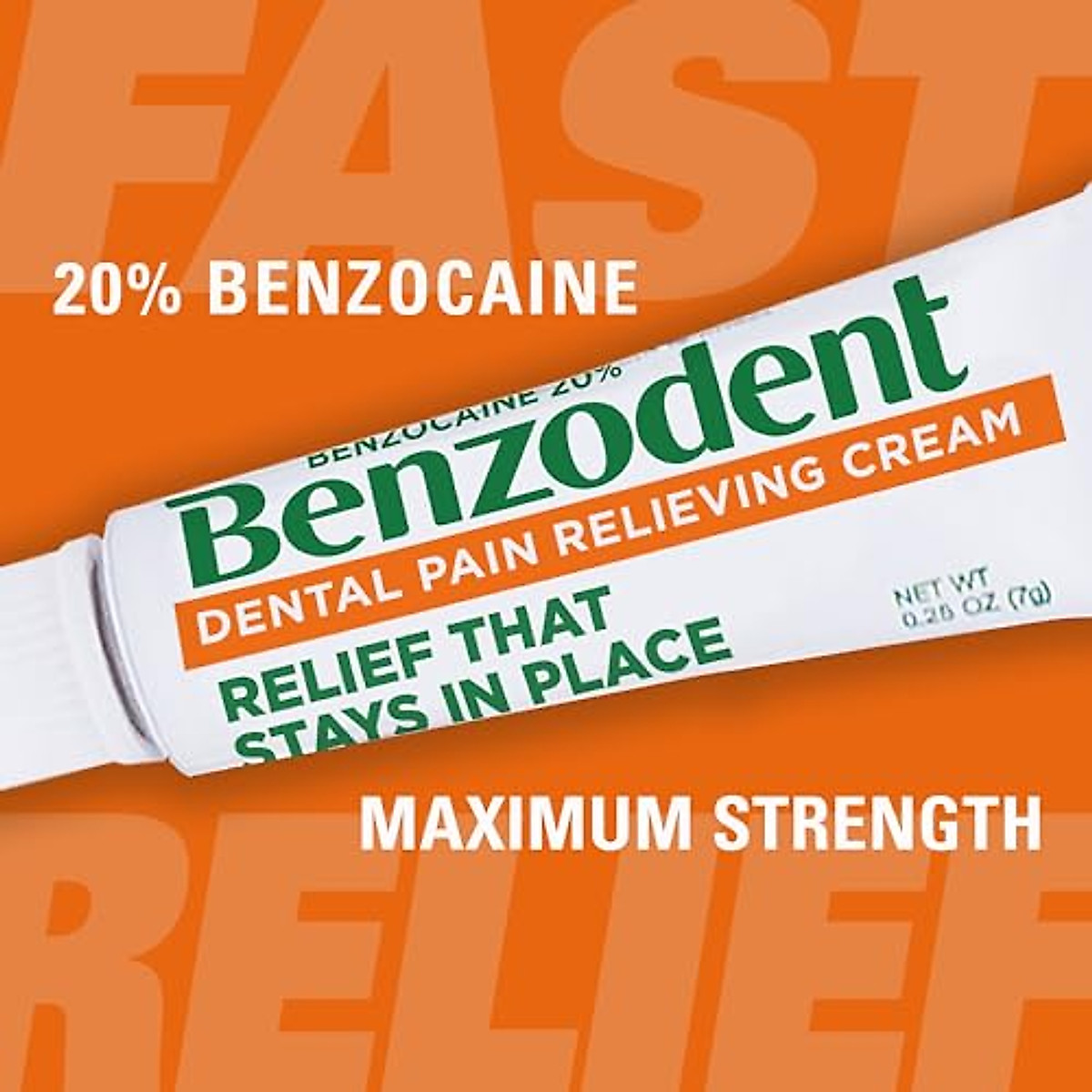 Benzodent Dental Pain Relieving Cream for Dentures and Braces, Topical Anesthetic, 0.25 Ounce Tube