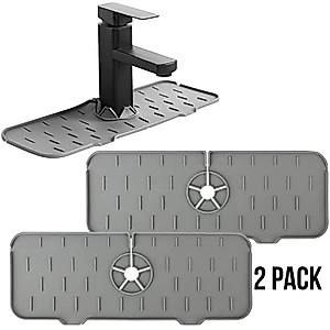 2 pcs Faucet Handle Drip Catcher - Silicone Faucet Splash Catcher Tray - Kitchen & Bathroom Faucet Sink Splash Guard Gray