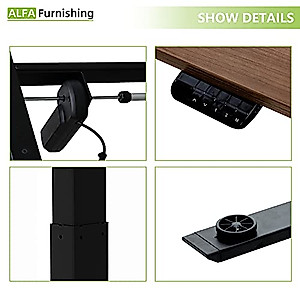 ALFA FURNISHING Height Adjustable Standing Desk, 60” x 30” inches Electric Standing Desk with Whole Piece Desk Board, 2 Pre-Set Memory Button Sit Stand Desk for Home Office Workstation