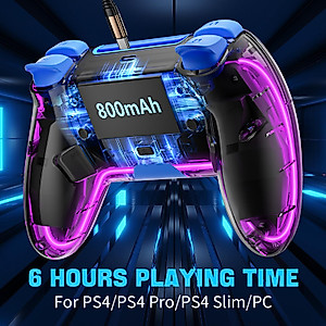 Honghao Controllers for PS4, LED Wireless PS4 Remote with Hall 3D Joystick, Dual 4 Shock RGB Custom Game Controllers for PlayStation 4 | Customizable Buttons| Responsive Control (Blue)