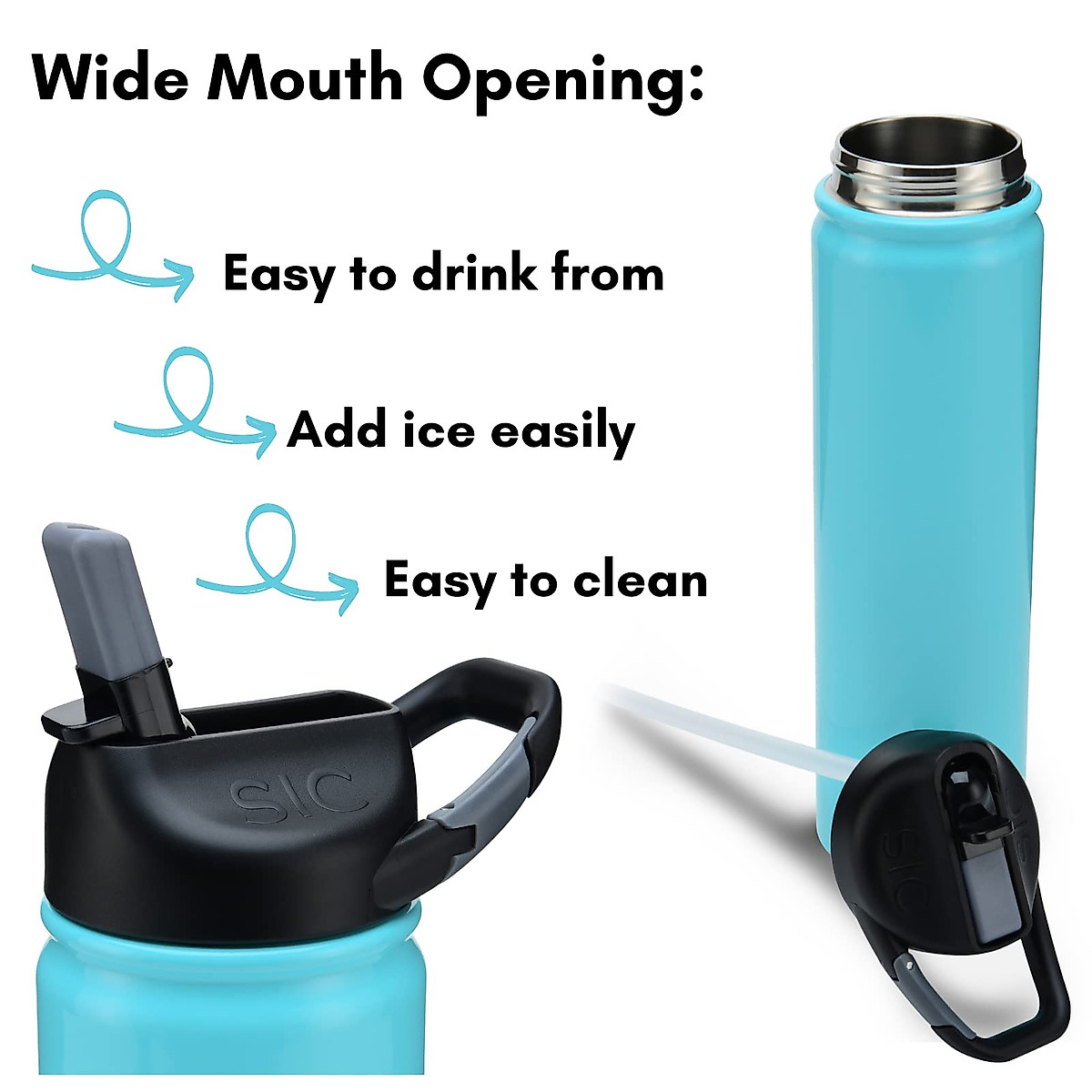 Seriously Ice Cold SIC 27oz Insulated Water Bottle Thermos, Premium Triple Layer Vacuum Stainless Steel, BPA Free Wide Mouth Lid with Carabiner Clip