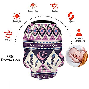 Nursing Cover Breastfeeding Scarf Purple Tribal Striped Aztec Geometric Print Baby Car Seat Covers Soft Breathable Infant Carseat Canopy Stroller Cover for Boys Girls