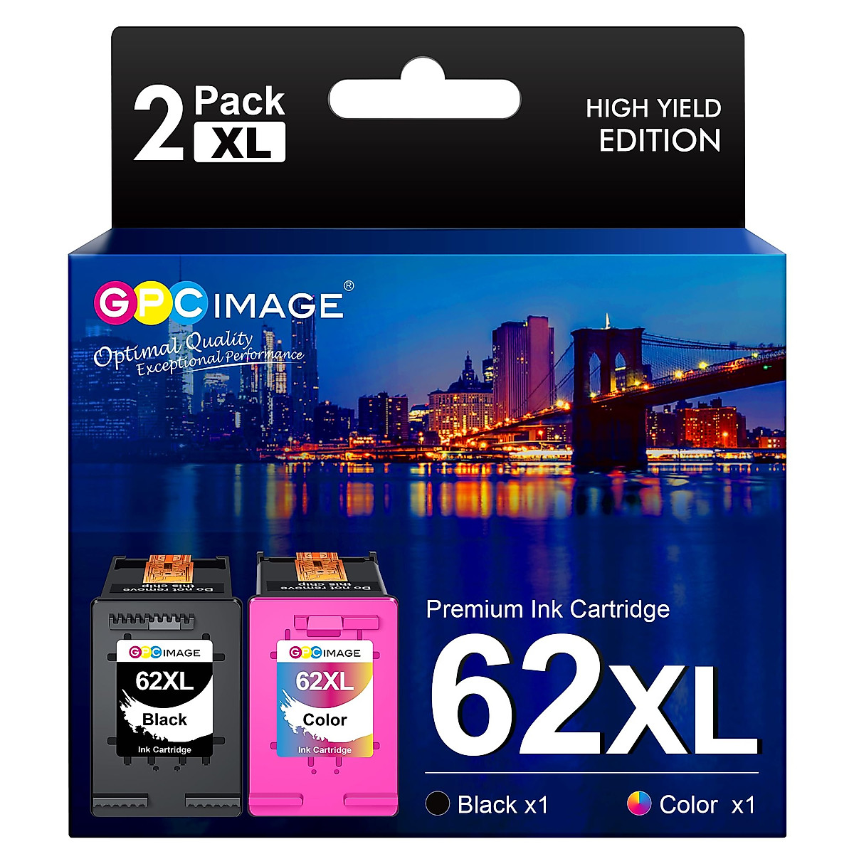GPC Image Remanufactured Ink Cartridge Replacement for HP 62XL 62 XL Compatible with Envy 5540 7645 5642 5542 5643 5640 7644 7643 OfficeJet 5740 200 5745 5741 Printer Tray (1 Black 1 Tri-Color)