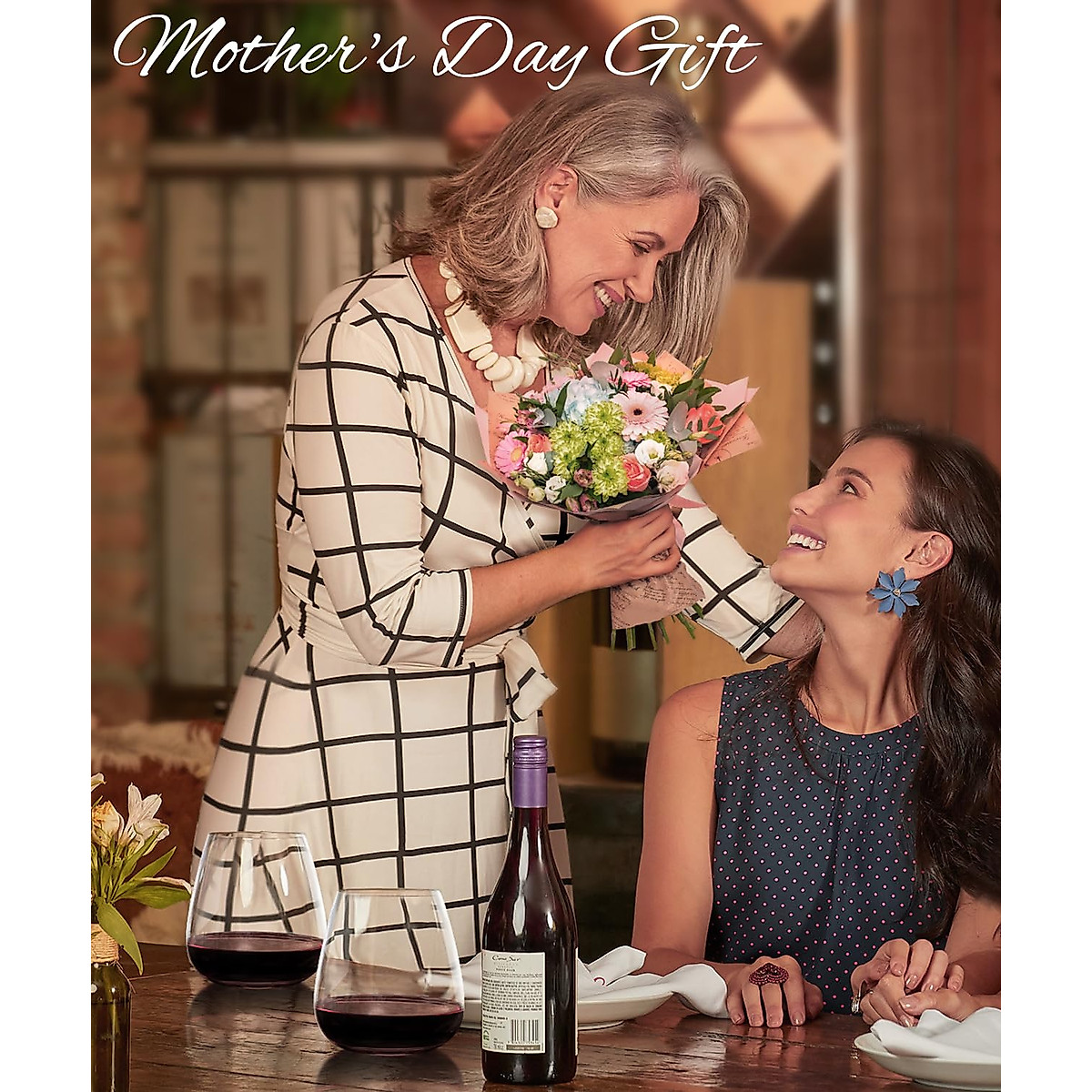 Stemless Wine Glasses Set of 4-17oz，Red White Wine Glasses Hand Blown Crystal - Unique gifts for him/her for wedding, birthday, Christmas, Mother's Day, father's day, anniversary - clear