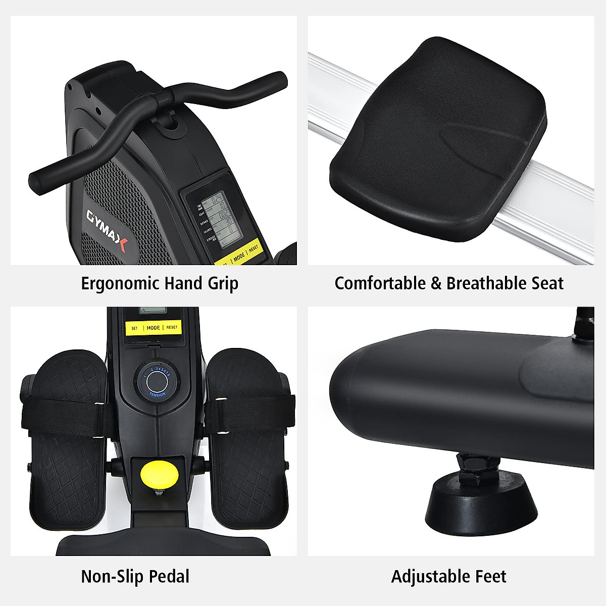 GYMAX Folding Magnetic Rowing Machine, 8 Level Adjustable Rower with LCD Monitor & Device Holder, Full Body Workout Home Gym Exercise Equipment for Small Space