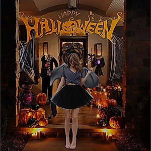 OCSOSO Bat Costume for Girls，Black Wing Set Dress- Witch Dress Up Clothes for Little Kids Tutu Skirt with Headband and Magic Wand Birthday Halloween Christmas Party Black