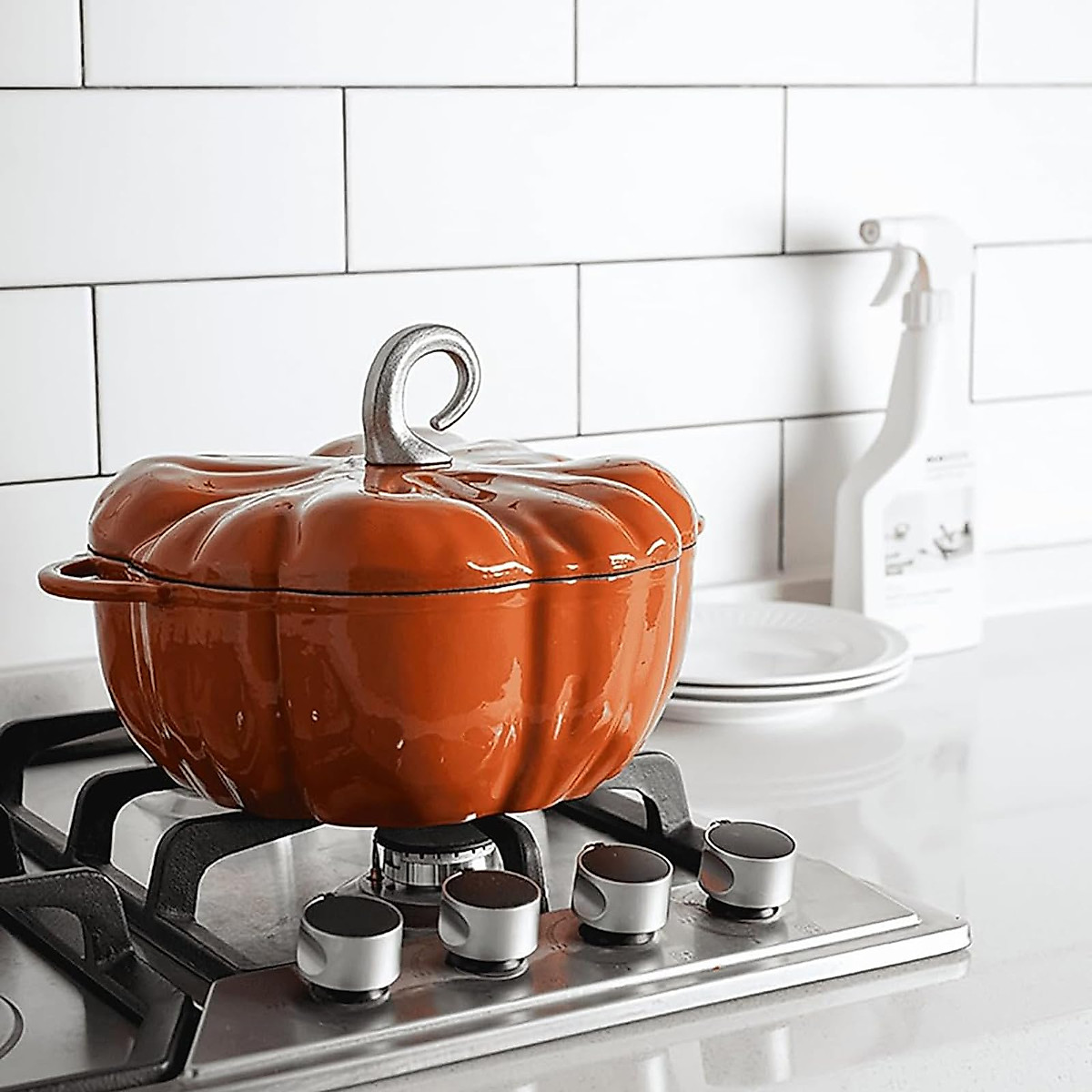 Hgjgwqh 3.8L Enameled Cast Iron Dutch Oven Pumpkin Shape Cooking Pot with Lid Non Stick Enamel Pot Stew Soup Stock Pot Casserole Nederlands Cookware Cooker Cooking for Thanksgiving Halloween,Orange