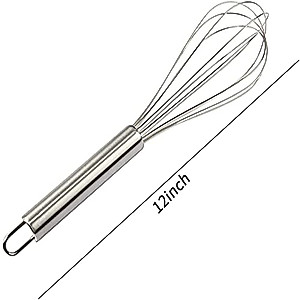 Whisks,Kitchen Whisk Steel,12 Inch Steel Sturdy Wire Whisks for Cooking,Use for Blending,Whisking,Beating or Stirring