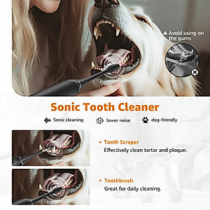 Plaque Tartar Remover for Teeth - Sonic Electric Dog Teeth Brushing Kit - Rechargeable Sonic Electric Dog Tooth Scraper & Cleaning Kit for Dog & Cat, Black