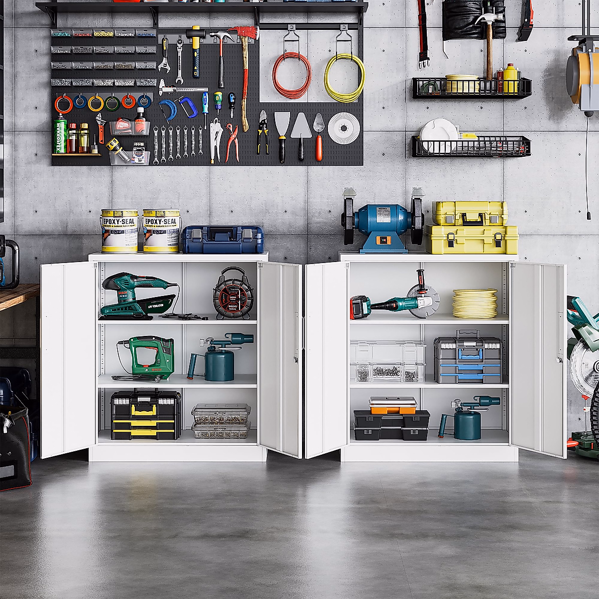 STANI Metal Storage Cabinet, Metal Cabinet with Adjustable Shelf and Drawer, Lockable Lateral Filing Storage Cabinet, Filing Cabinet Lockable Doors for Home Office School, Assemble Required