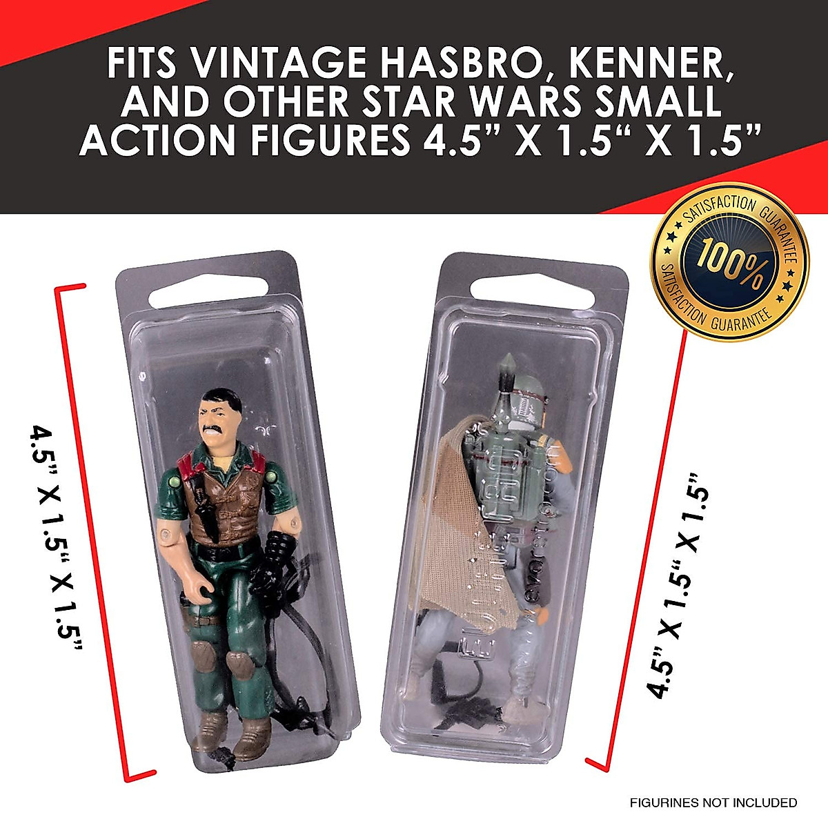 EVORETRO Loose Action Figure Display Case [50-Pack] Retro Plastic Blister Protective Case for 3.75 in Star Wars, Motu, Marvel, GI Joe Toy Figures, Scratch Resistant, Archive Grade, UV Resistant