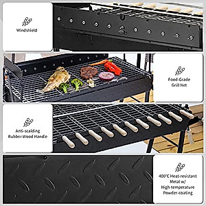 Outsunny Portable Charcoal BBQ Grills Steel Rotisserie Outdoor Cooking Height Adjustable with 4 Wheels Large/Small Skewers Portability for Patio, Backyard, Black