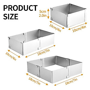 Guowall Stainless Steel Cake Square Mold, Adjustable Mousse Ring Rectangle Shaped Mousse Cake Cutter, Extensible Baking Mold Pastry DIY Baking Tool (10-18cm)