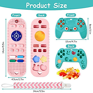 2PCS Silicone Baby Teething Toys, Remote Control Shape Teething Toys and Game Controller Teether Toy with 2PCS Pacifier Clip, BPA Free Silicone Remote Teether for Baby 3+ Months,Frozen(Bule&Pink)