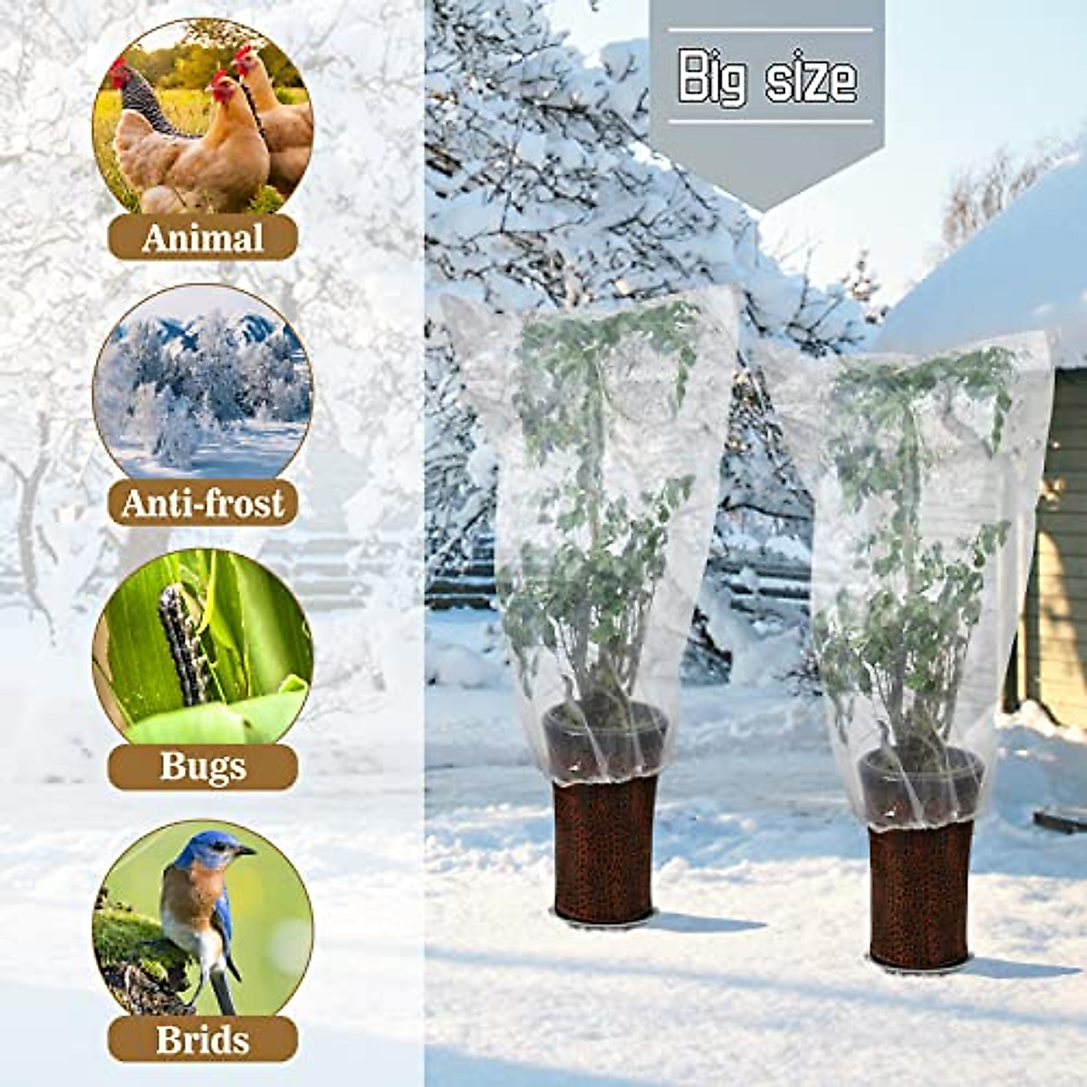 ANPHSIN 6 Pcs Winter Plant Film Cover with Drawstring- 35.4" x 59.1" Plastic Plant Cover Freeze Protection Transparent Waterproof Plant Shelter Bag for Outdoors Garden Plants Shrubs Sapling Crops