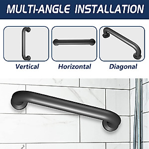 One Pack 12 Inch Matte Black Shower Grab Bar Stainless Steel Safety Hand Rail Support for Showers Bathroom Balance Bar Safety Hand Rail Handicap Bath Handle Senior Assist Bar Home Care Bath Handrail