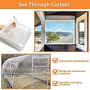 Tubtoken Clear PVC Tarpaulins 8 x 10 FT,20 Mil Heavy Duty Waterproof Wind-Proof Transparent Vinyl Tarp for Patio Pergola Garden Canopy Rainproof Anti-Tear PVC Thick Cover with Grommets(8 x 10 FT)