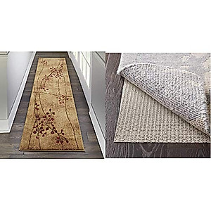 Nourison Somerset Rustic Latte 2'3" x 8' Area-Rug, Easy-Cleaning, Non Shedding, Bed Room, Living Room, Dining Room, Kitchen (2x8) & Anchorlock Non Slip Area Rug Runner Pad 1'8" x 7'6", Ivory