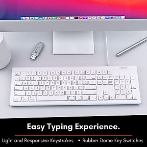 Macally Full Size USB Wired Keyboard for Mac and PC - Plug & Play Wired Computer Keyboard - Compatible Apple Keyboard with 15 Shortcut Keys for Easy Controls & Navigation of Macbook Pro/Air, iMac