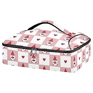 Kcldeci Insulated Thermal Food Carrier Insulated Casserole Carrier for Hot or Cold Food,Valentines Day Cute Gnomes Insulated Tote Bag for Potluck Cookouts Parties Picnic,Lasagna Lugger