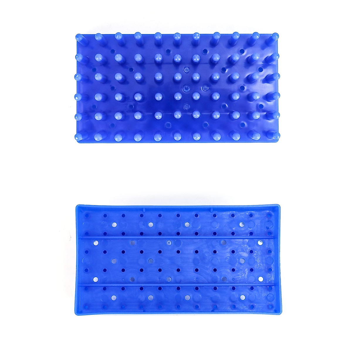 QWORK Test Tube Rack, Plastic Spike Drying Rack Holds, 2 Pack, 66-Position, for 12-16 mm Tubes, Blue