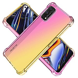 KOARWVC Case for Realme 7 Pro Case RMX2170 Case, Crystal Clear Case Gradient Slim Anti Scratch TPU Shockproof Protective Phone Cases Cover for Realme 7 Pro (Pink/Gold)