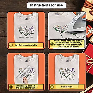 8 Sheets Vintage Flowers Iron On Transfers - Htv Heat Transfer Vinyl Iron On Decals Patches Design - Iron On Stickers T-Shirts Clothing Hats Pillows Backpacks for Women Crafts