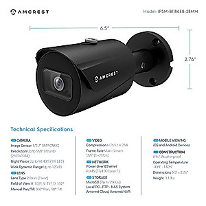 Amcrest UltraHD 5MP Outdoor POE Camera 2592 x 1944p Bullet IP Security Camera, Outdoor IP67 Waterproof, 103° Viewing Angle, 2.8mm Lens, 98.4ft Night Vision, 5-Megapixel, IP5M-B1186EB-28MM (Black)