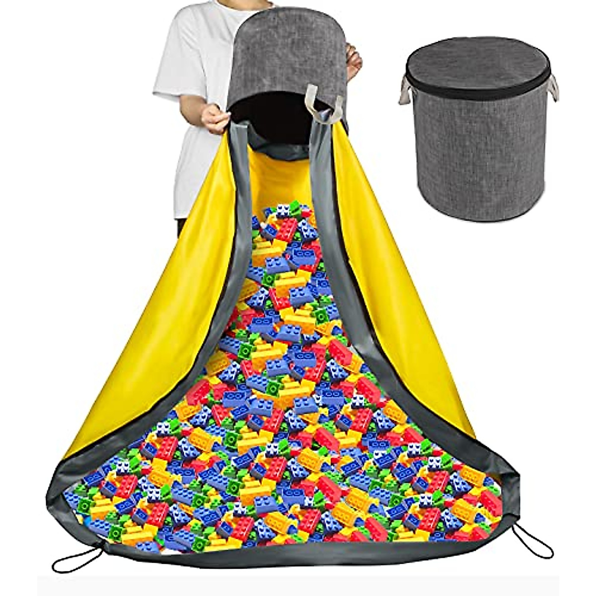 Toy Storage Basket and Play Mat, Toy Storage Bins Toy Storage Organizer waterproof portable Container Bag for Toys Kids Classroom Cleanup Toy Organizer with 59”Removable Play Mat, 12.5”x13.5”