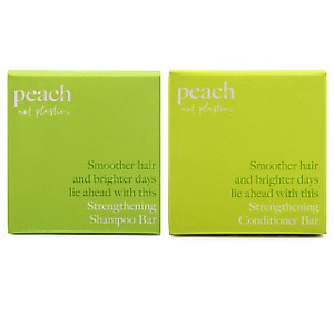 Peach not Plastic Shampoo and Conditioner Bar Set - Strengthening for Damaged & Split-prone Hair, Leaves Hair Strong & Healthy, Plant Based, Vegan & Eco Friendly, 2 Bars
