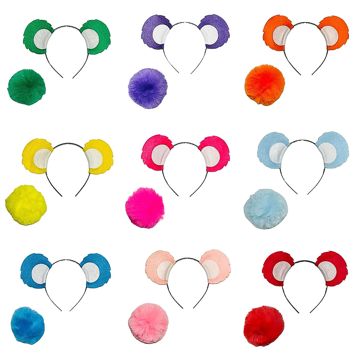 1 Bear Ears Headband and Tail Set colorful rainbow multiple colors to choose from Hot Pink Royal Blue Turquoise Green Yellow Orange Red Light Purple (Orange)