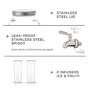 JoyJolt 1-Gallon Drink Dispenser. Glass Beverage Dispenser with Spigot plus Ice Cylinder and Fruit Infuser! Water Dispenser, Lemonade Stand, Punch Bowl, Juice Container - Drink Dispensers for Parties