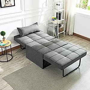 Vonanda Sofa Bed, Convertible Chair 4 in 1 Multi-Function Folding Ottoman Modern Breathable Linen Guest Bed with Adjustable Sleeper for Small Room Apartment, Dark Gray