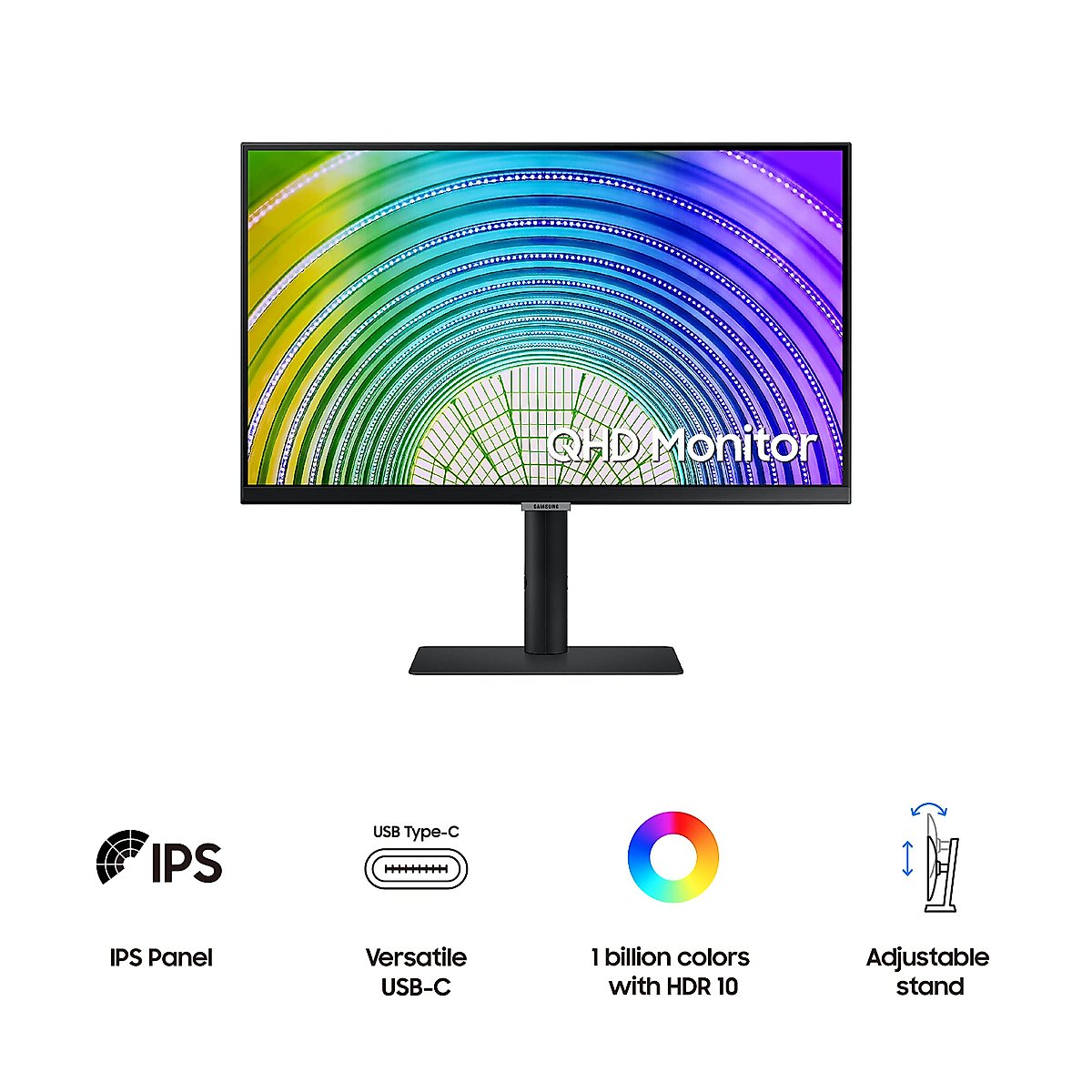 SAMSUNG S60UA Series 24 Inch QHD 2540x1440 Computer Monitor, IPS 75 Hz HDR10 USB-C, DP Daisy Chain, HDMI, USB 3.0 Hub 3-Yr WRNTY (LS24A600UCNXGO)