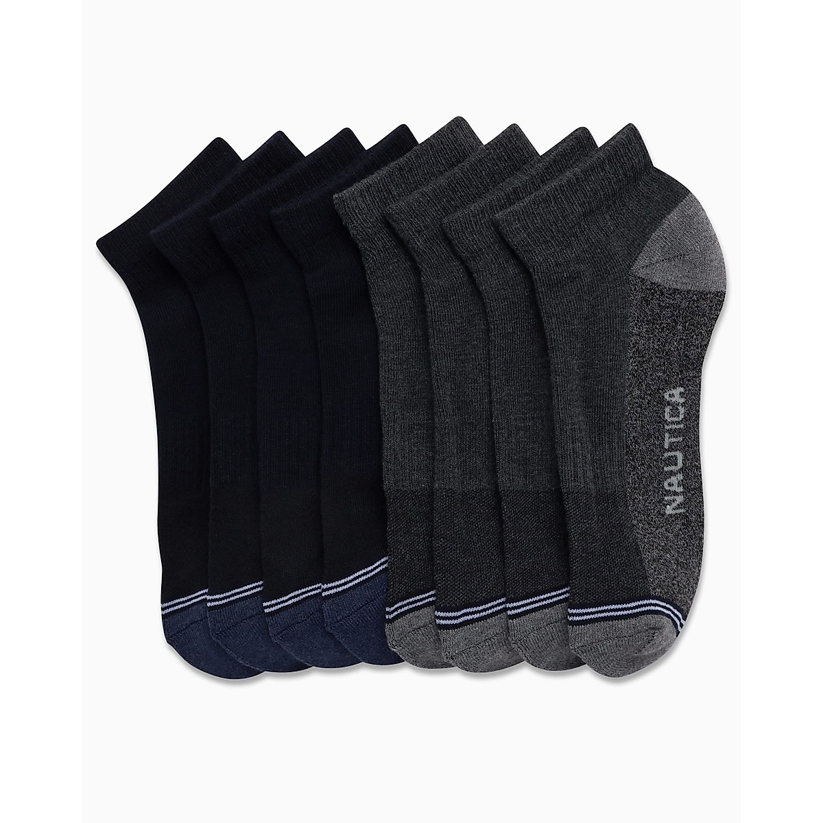 Nautica Men's Quarter Socks - 8 Pack Comfort Cushioned Athletic Ankle Socks for Men - Casual Men's Sports Socks, Size 6-12.5, Grey HeatherNavy