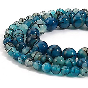 60pcs 6mm Blue Dragon Vein Agate Beads Natural Gemstone Beads Round Loose Beads for Jewelry Making