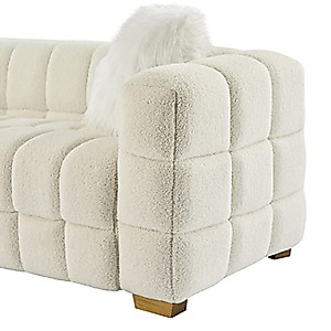 3 Seater Boucle Upholstered Loveseat Sofa Couch, Teddy Fleece Deep-Seat Cloud Modular Couch with Metal Golden Legs and Decor Pillows, Minimalist Style Oversized Love Seat for Living Room, Office