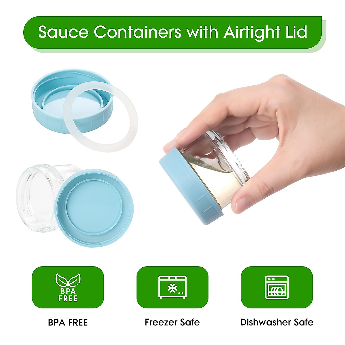 KITCHOP 6 Pack Salad Dressing Container To Go, 1.7oz Small Glass Dressing Containers with Lids, Condiment Containers for Lunch Box, Dipping Sauce Cups Set for Food, Salad Jars with Lids Meal Prep