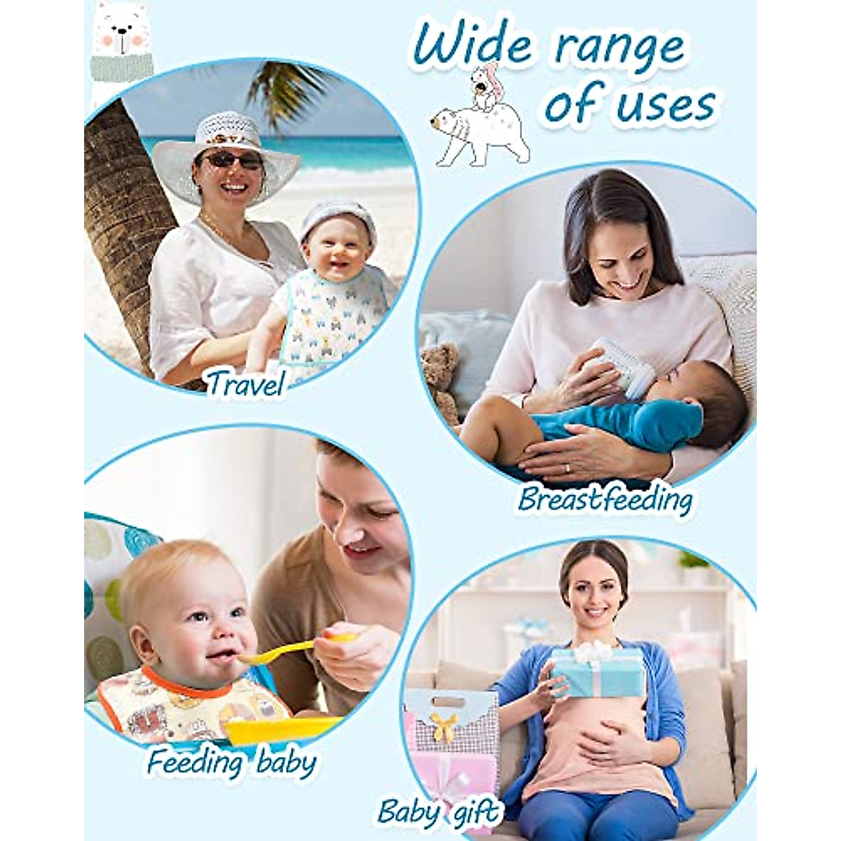 15 Pack Baby Bibs Set Waterproof Toddler Feeding Bibs with Food Scraps Catcher Pocket Soft Adjustable Snaps Feeding Bibs Unisex Infant Bibs Gift for Infants Babies Toddler Boys and Girls 6-24 Months