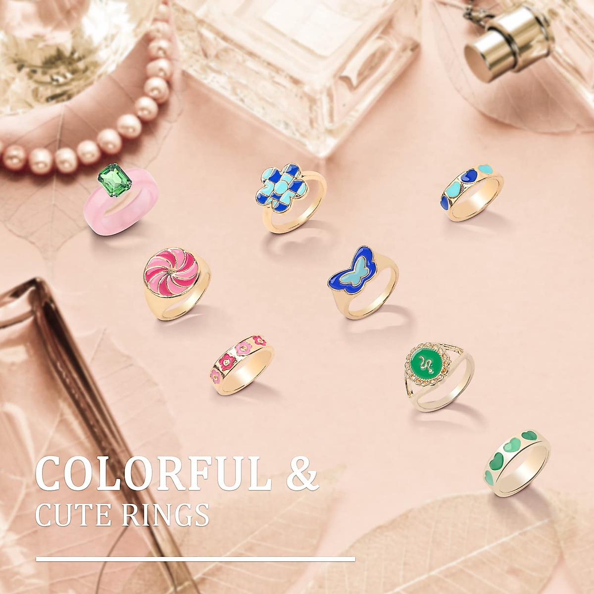 CrazyPiercing Chunky Rings Colorful Cute Chunky Rings Set Resin Acrylic Rings for Women, Teen, Girls, Aesthetic Finger Knuckle Y2K Rings Plastic Trendy Rings Set(18Pcs)