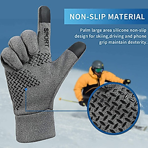 Lorpect Winter Gloves Men Women Touch Screen Glove Cold Weather Warm Gloves Workout Gloves Running Cycling Training (Grey, XL)