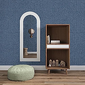 Blue Wallpaper Grasscloth Peel and Stick Wallpaper 17.7inchx118.1inch Textured Wallpaper Peel and Stick Grasscloth Wallpaper Blue Contact Paper for Cabinets Self Adhesive Removable Wall Paper Vinyl