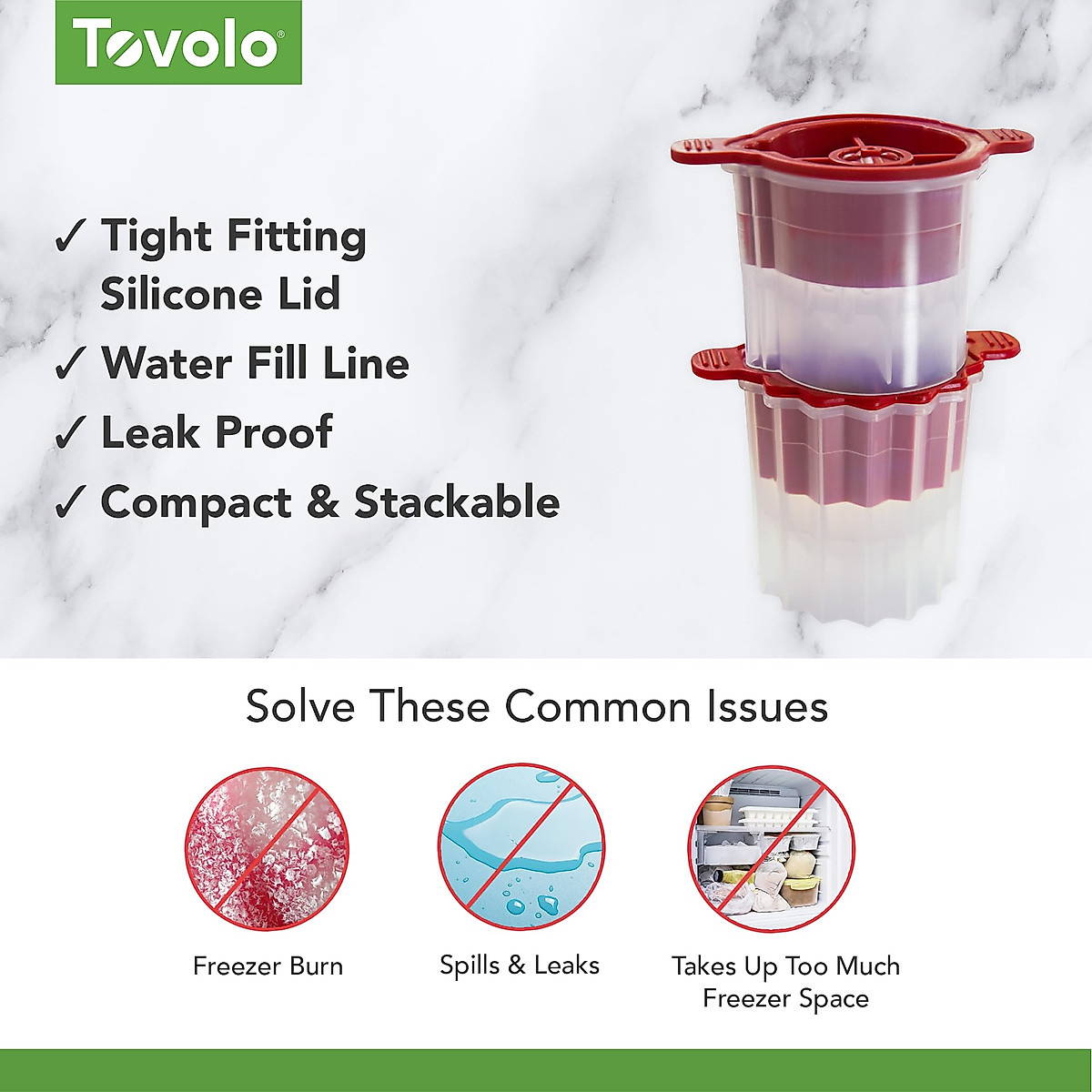 Tovolo Christmas Ornament Ice Molds, Set of 2 - Large Ice Mold Ideal for Festive & Holiday Drinks - Odor-Free Freezer Storage, Dishwasher-Safe with Silicone Plunger