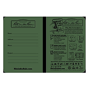 Rite in the Rain Weatherproof Mini-Stapled Notebook, 3 1/4" x 4 5/8", Green Cover, Universal Pattern, 3 Pack (No. 971FX-M), 4.625 x 3.5 x 0.125