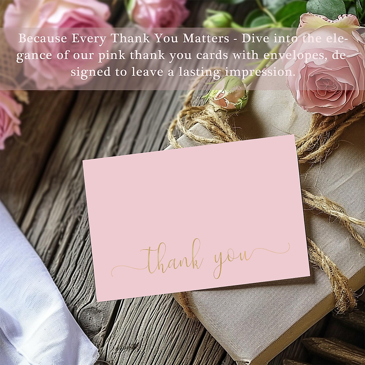 slapaflife Thank You Cards with Envelopes,20 Pack - 4x6 Inches Thank You Notes,Elegant Dusty Pink Emboss Gold Foil Pressed,Baby Shower Thank You Cards,Wedding,Formal All Occasion Cards