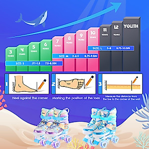 Mermaid Kids Roller Skates Adjustable Roller Skates with Light Up Wheels for Kids, Beginner, Girls, Boys Outdoor Roller Skating for Toddlers, Skating Shoes for Ages 3-12