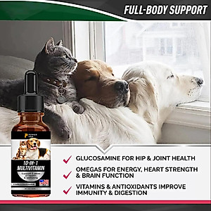 Pet Vitamins 10-in-1 Made in USA - Natural Glucosamine for Dogs & Cats, Essential Multivitamin Blend for Pet Joint Health, Longevity, Gut & Immune Health - All Ages, Breeds and Sizes.