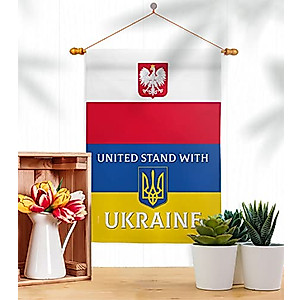Ukraine Flag Poland Stand with Ukraine House Flag Dowel Set Support Cause Ukrainian Decoration Banner Small Garden Yard Gift Double-Sided, Made in USA