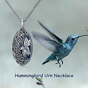 TOUPOP Hummingbird Urn Necklace for Ashes for Women 925 Sterling Silver Cremation Jewelry for Ashes for Men Cremation Keepsakes Pendant Memorial Necklace for Ashes of Loved One w/Funnel Filler